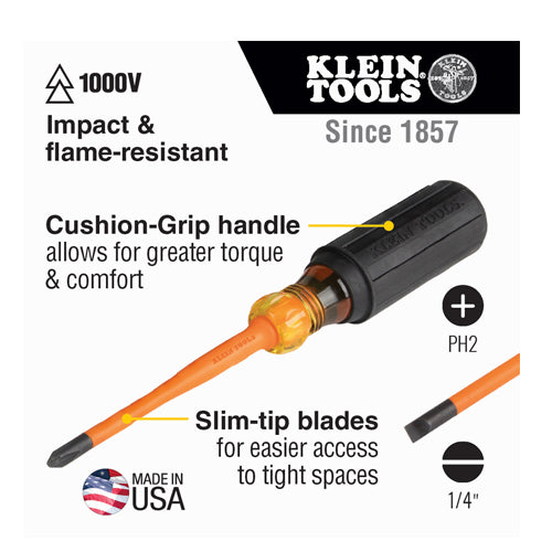 Klein Tools 33732INS, Screwdriver Set, Slim-Tip Insulated Phillips and ...