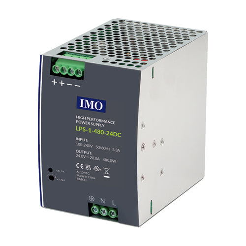 IMO LPS-1-480-24DC, LPS Series Single Phase DIN Rail Power Supply, 90 ...
