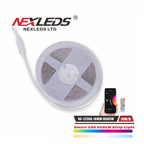 NEXLEDS NX-12COB-16WM-RGBCW, Smart COB RGBCW Strip Light, 100-240VAC ...
