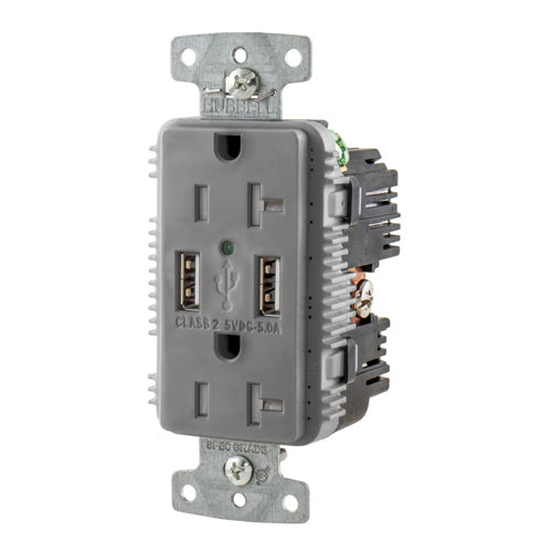 Hubbell USB20A5GY, USB Charger Tamper Resistant Duplex Receptacles, Co ...