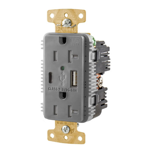 Hubbell USB20AC5GYWR, Weather Resistant USB Charger Duplex Receptacles ...