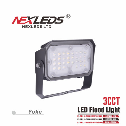 NEXLEDS NXSFLL-13-30W-H-MV-TCP(Yoke), 3CCT LED Flood Light, CCT and Wa ...